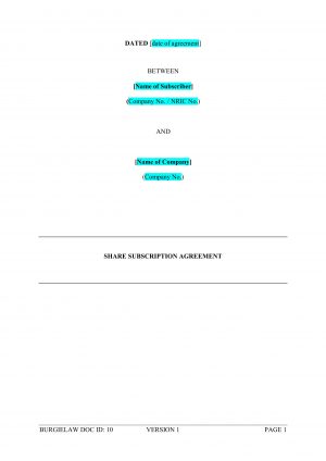 Share Subscription Agreement Template - BurgieLaw