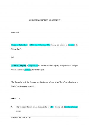 Share Subscription Agreement Template - BurgieLaw