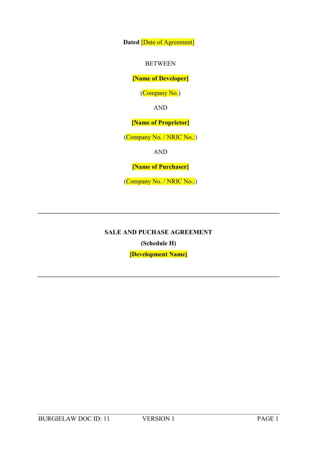 Sale and Purchase Agreement (Schedule H) Template - BurgieLaw