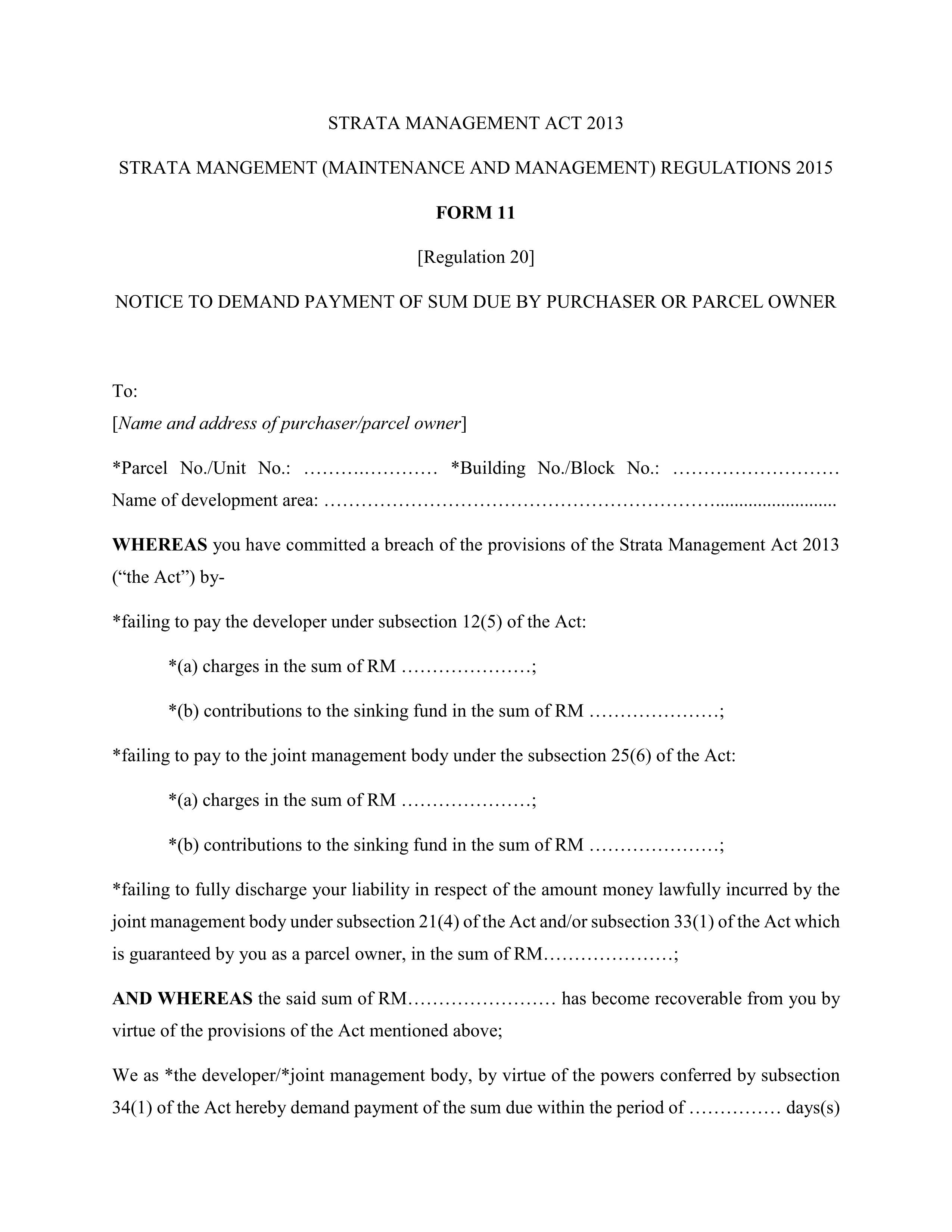 Strata Management Form 11 BurgieLaw