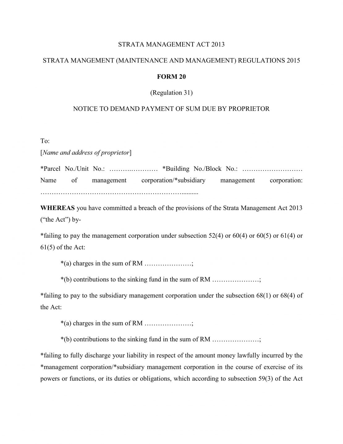 Strata Management Form 20 - BurgieLaw