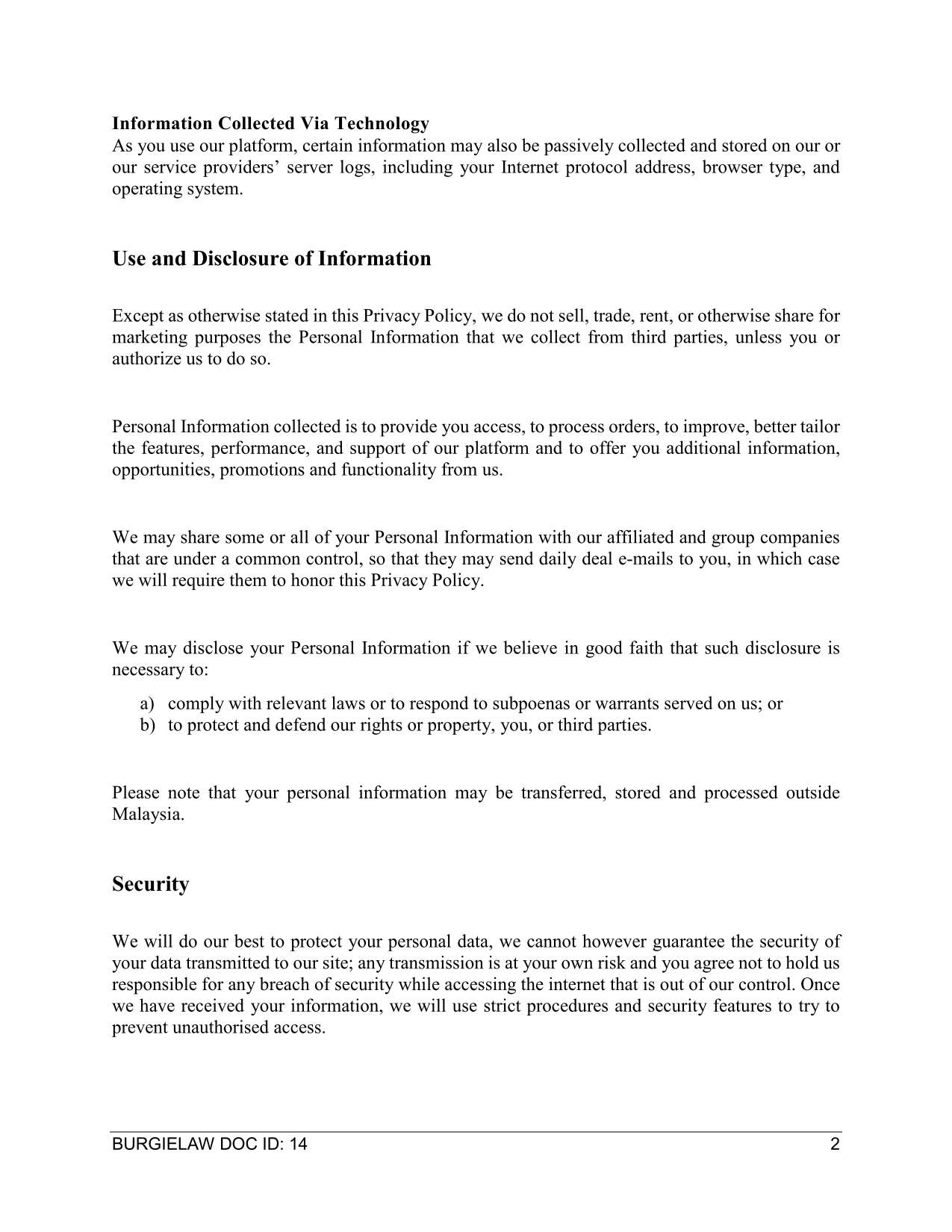 Website Privacy Policy Template BurgieLaw
