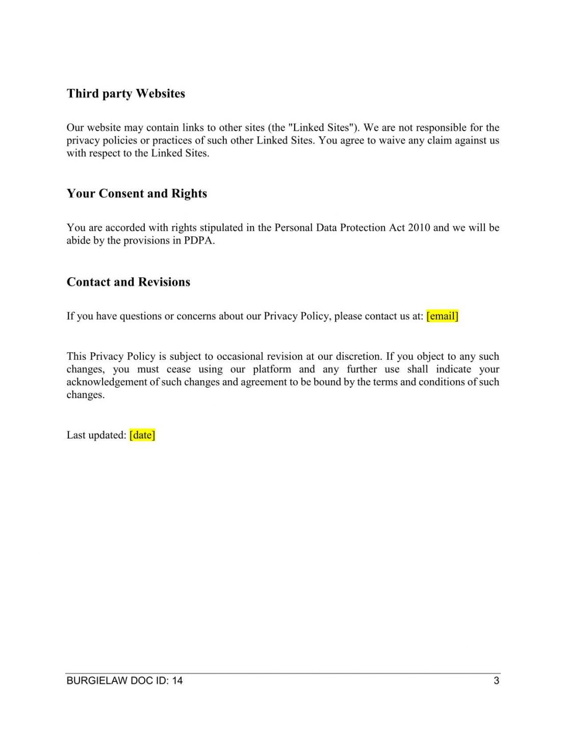 Website Privacy Policy Template - BurgieLaw