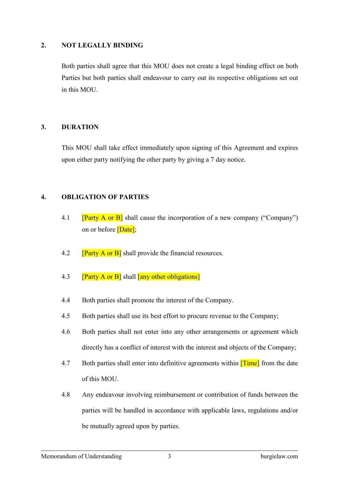 Memorandum of Understanding Template - BurgieLaw