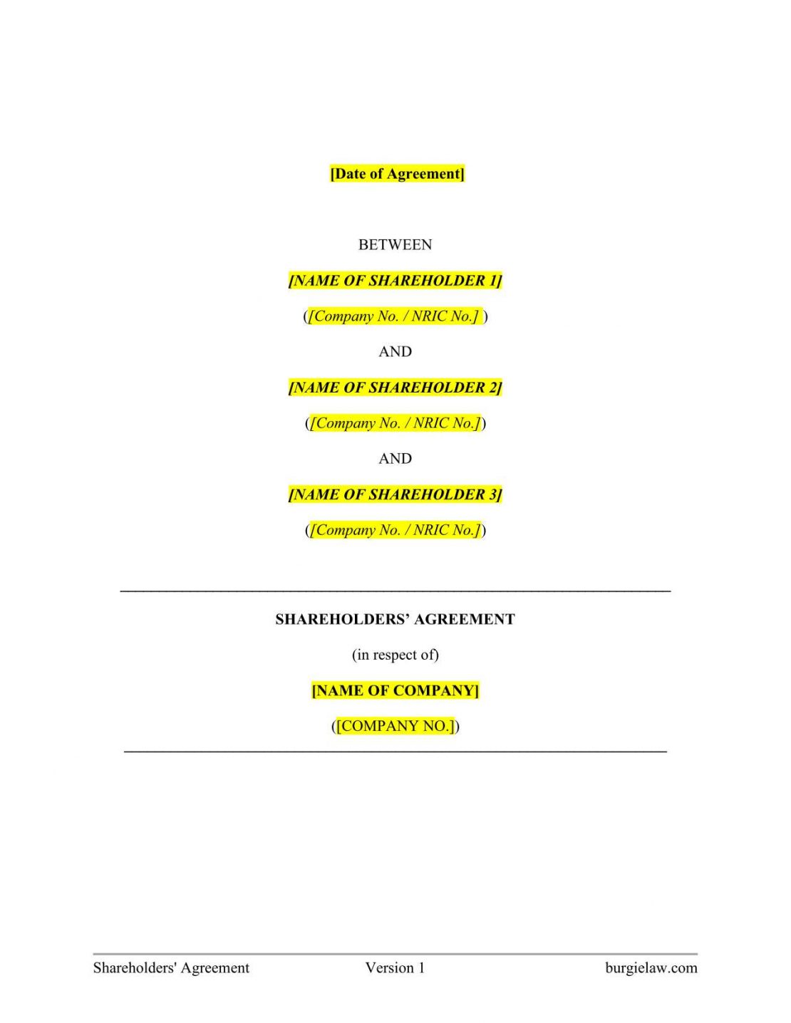 Shareholders' Agreement Template - BurgieLaw