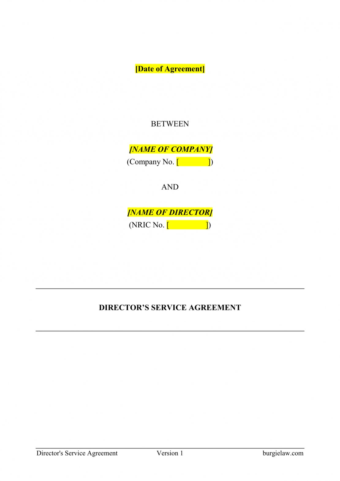 Director's Service Agreement Template - BurgieLaw