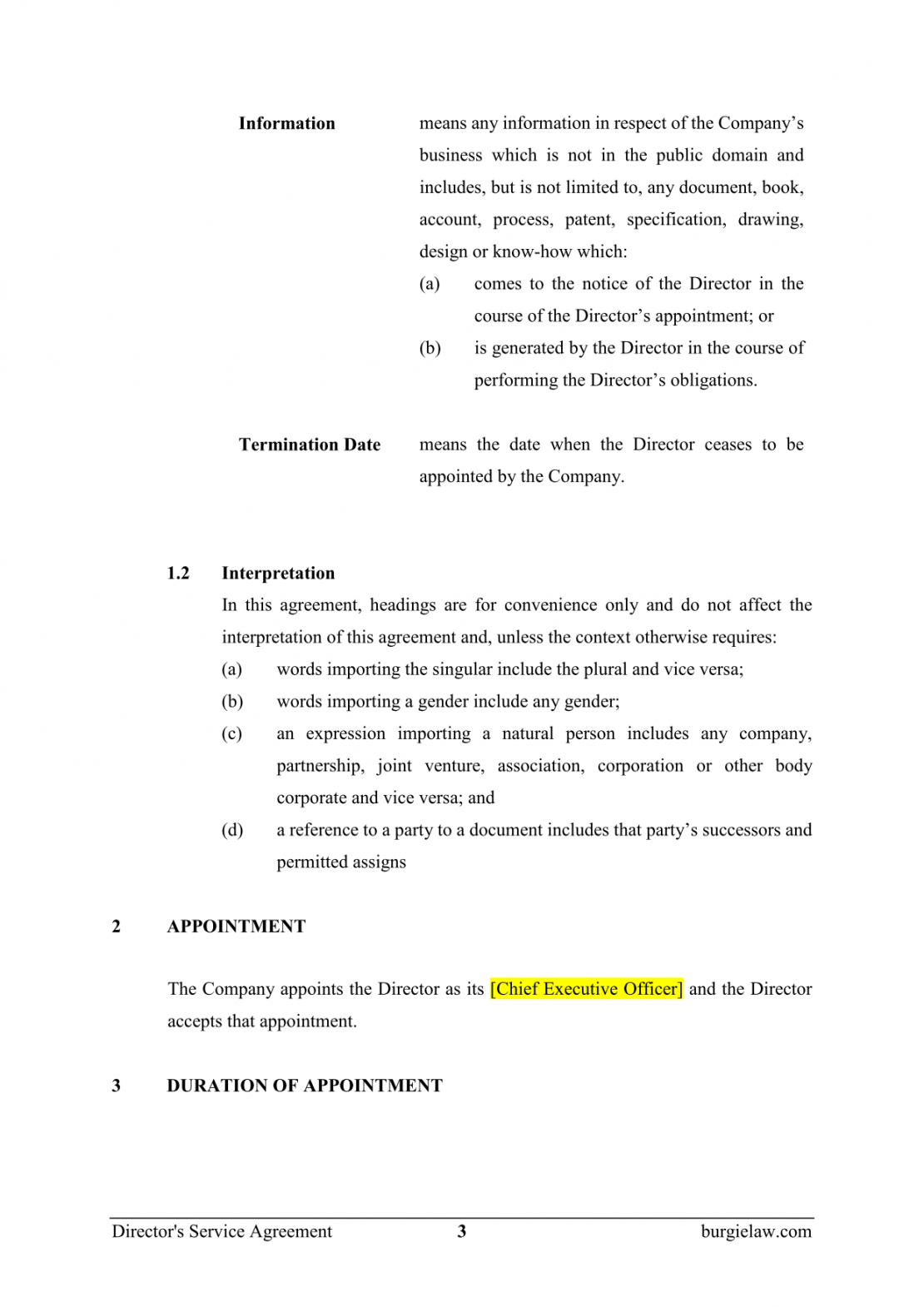 Director's Service Agreement Template - BurgieLaw