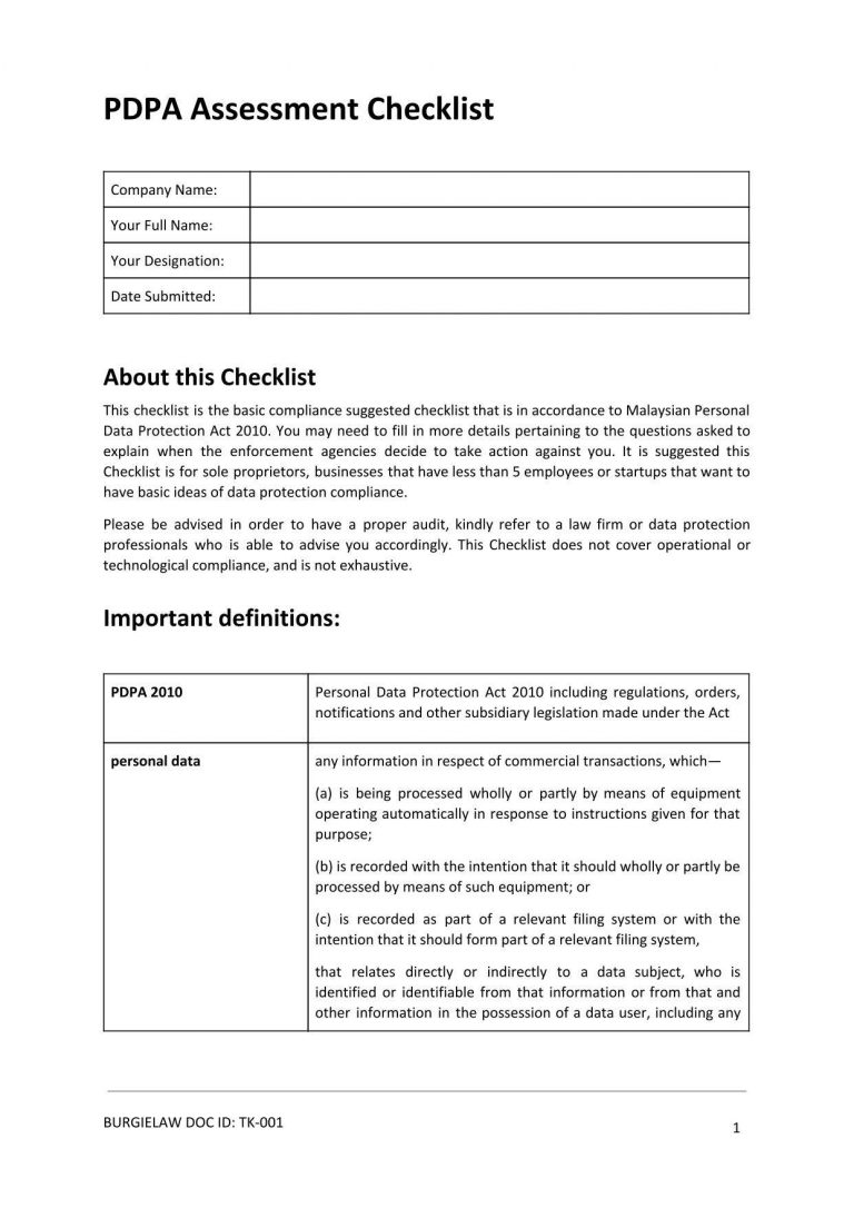 PDPA Assessment Checklist - BurgieLaw